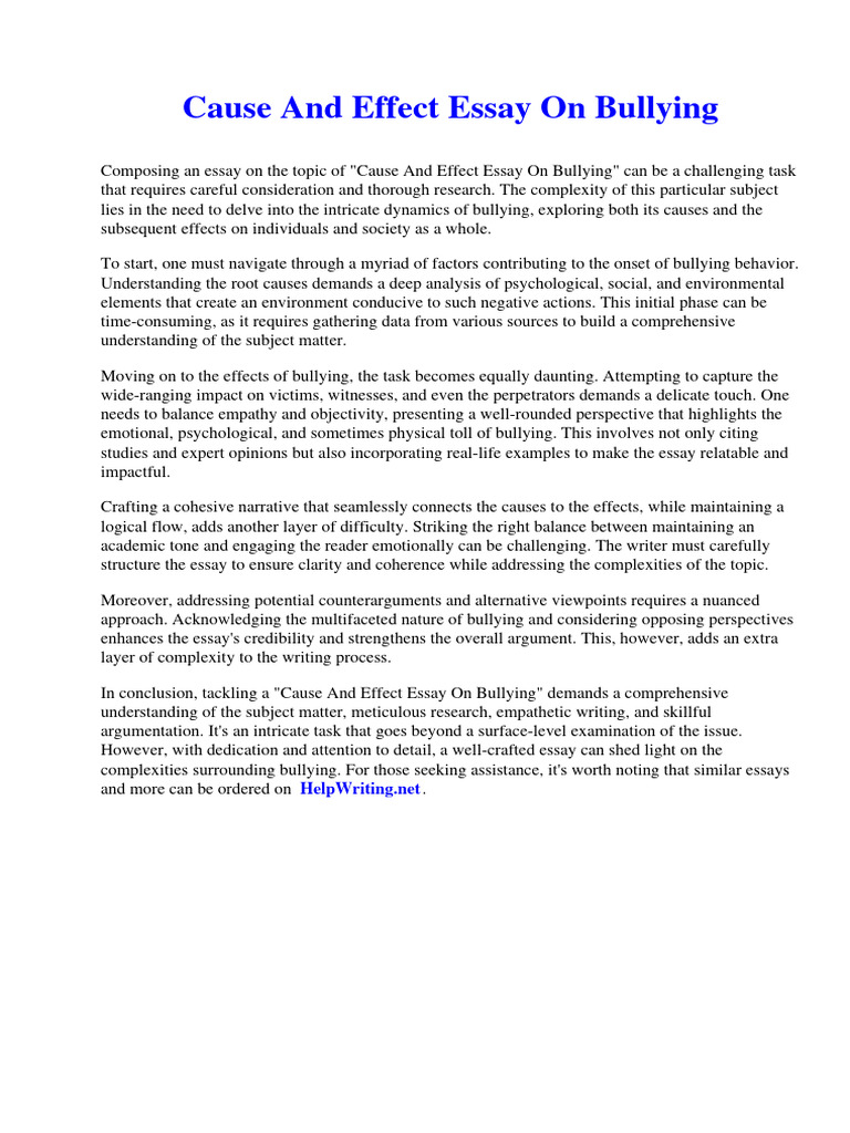 Cause and Effect Essay On Bullying | PDF | Essays | Bullying