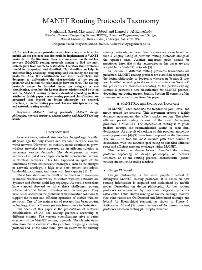 MANET Routing Protocols | PDF | Routing | Wireless Ad Hoc Network MANET Routing Protocols | PDF | Routing | Wireless Ad Hoc Network