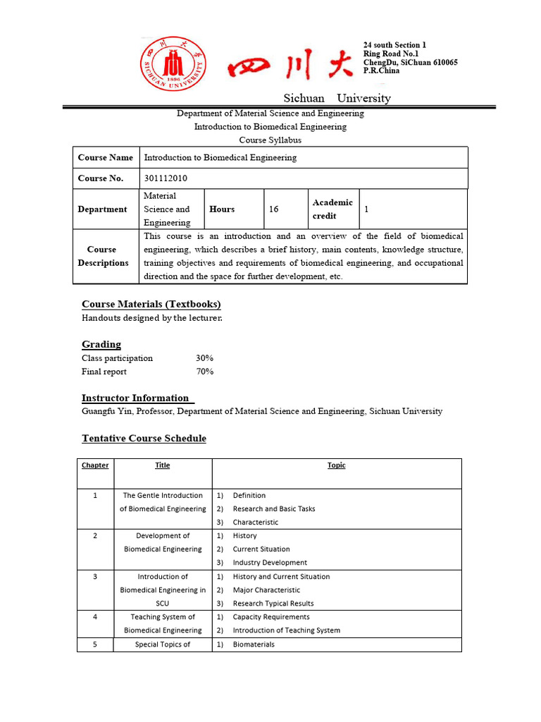 Overview of Biomedical Engineering Course | PDF | Biomedical ...