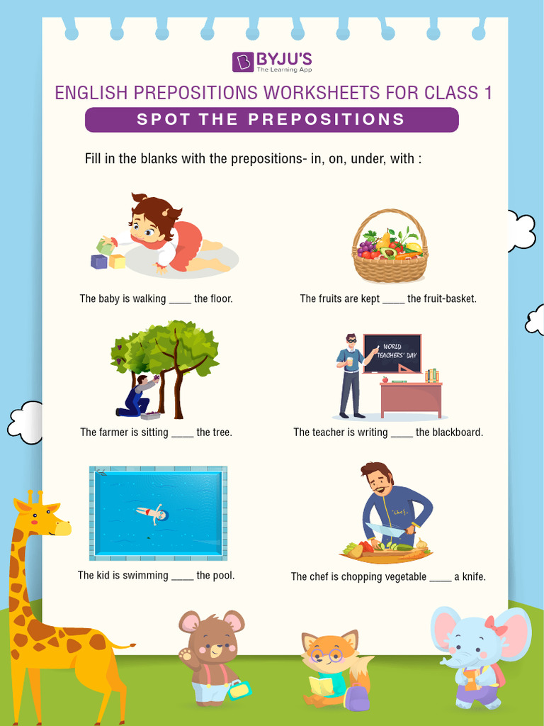 Preposition Worksheets For Grade 1 2 | PDF