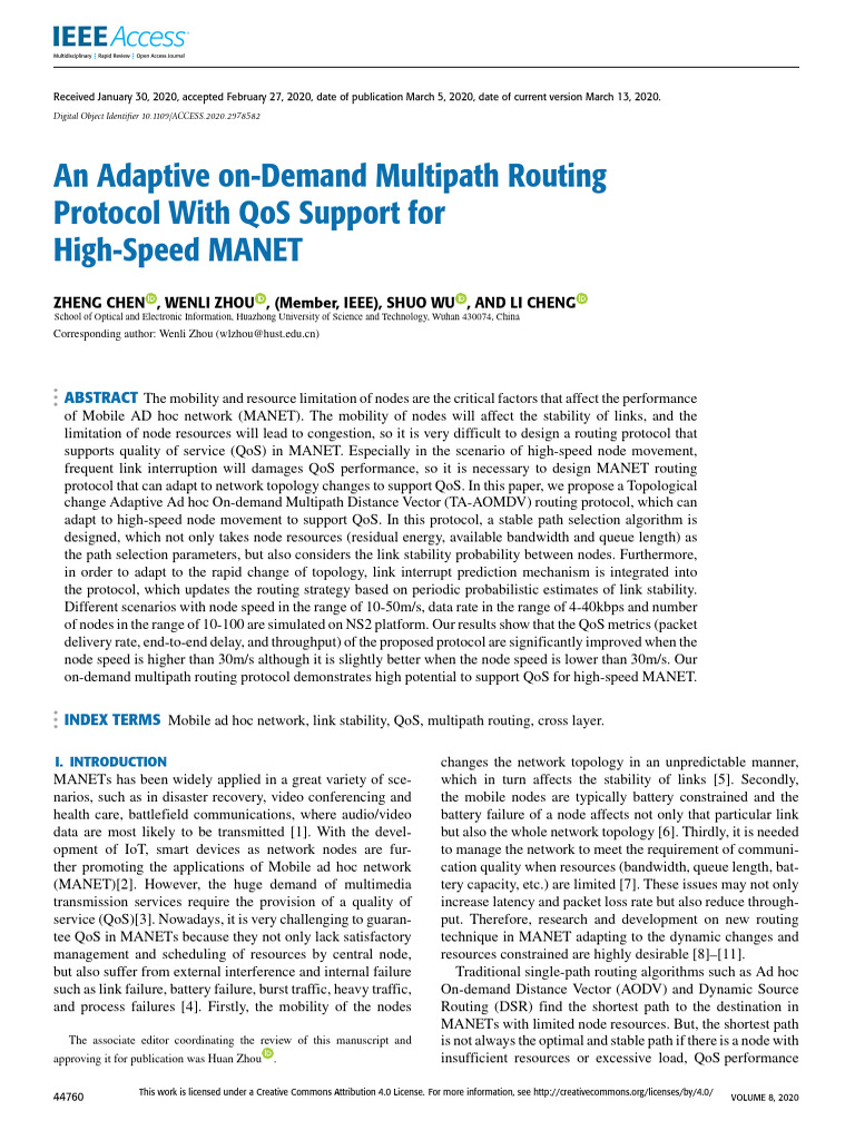 An Adaptive On-Demand Multipath Routing Protocol With QoS Support For High-Speed MANET | PDF ...