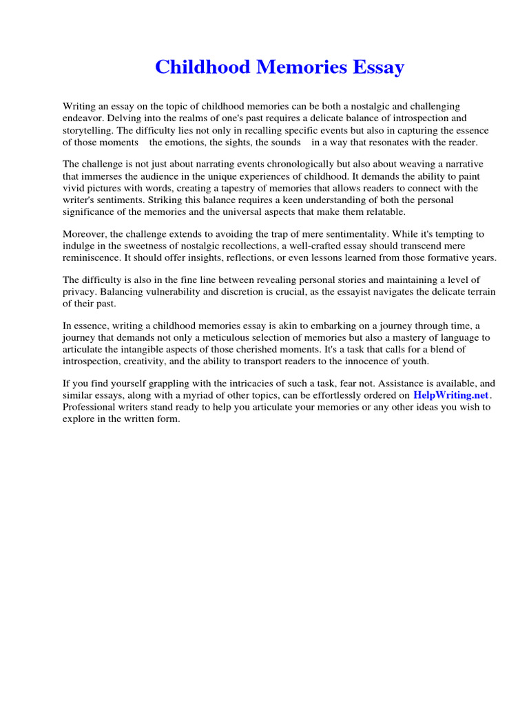 Childhood Memories Essay | PDF