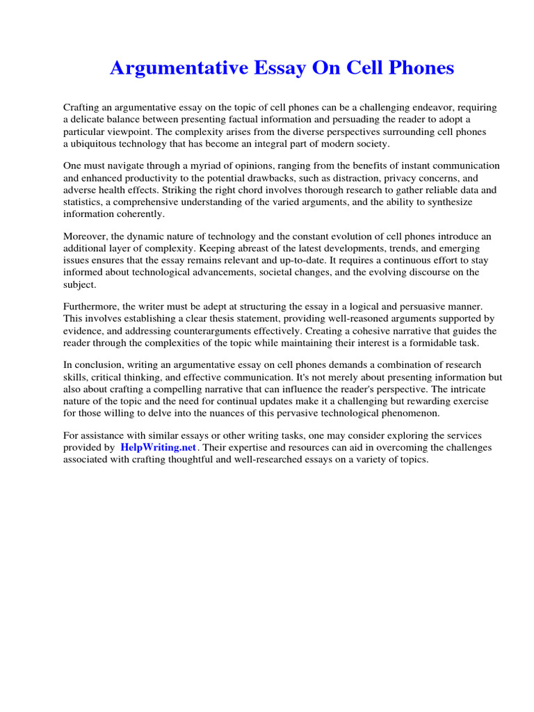Argumentative Essay On Cell Phones | PDF | Alcoholism | Health Care