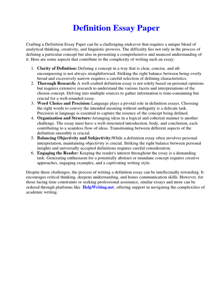 Definition Essay Paper | PDF