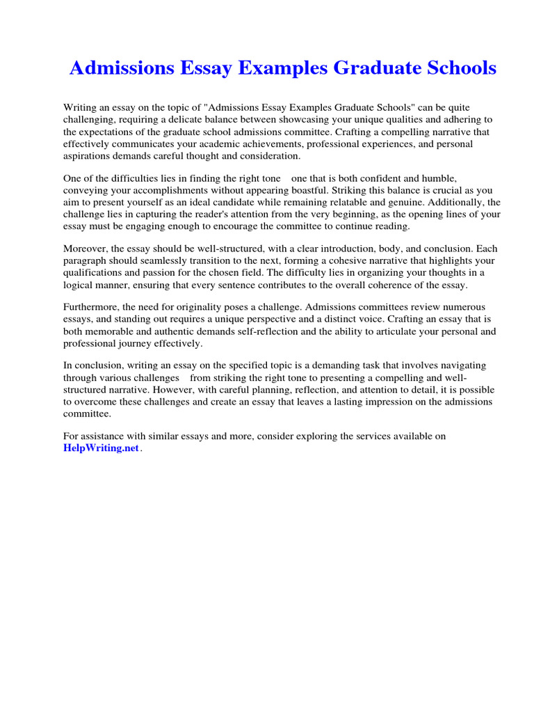 Admissions Essay Examples Graduate Schools | PDF | Essays | Preschool