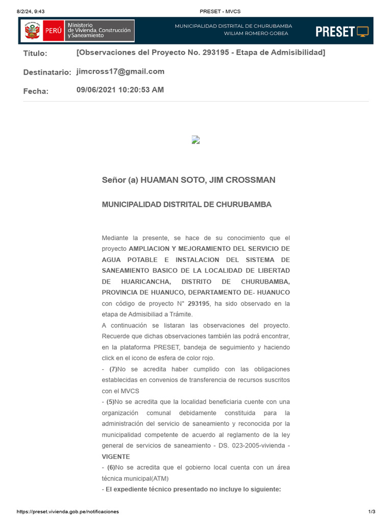 PRESET - MVCS Huaricancha | PDF