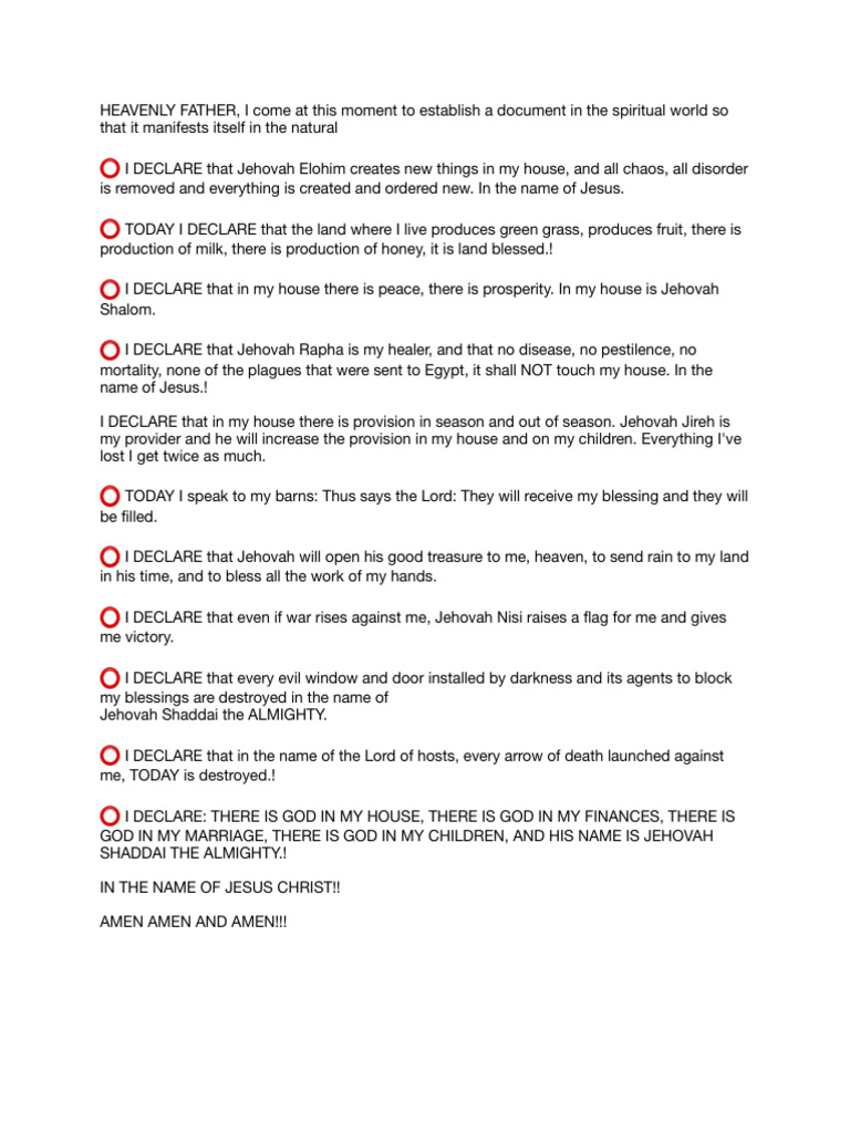 Prophetic Prayer With The Lords Names | PDF