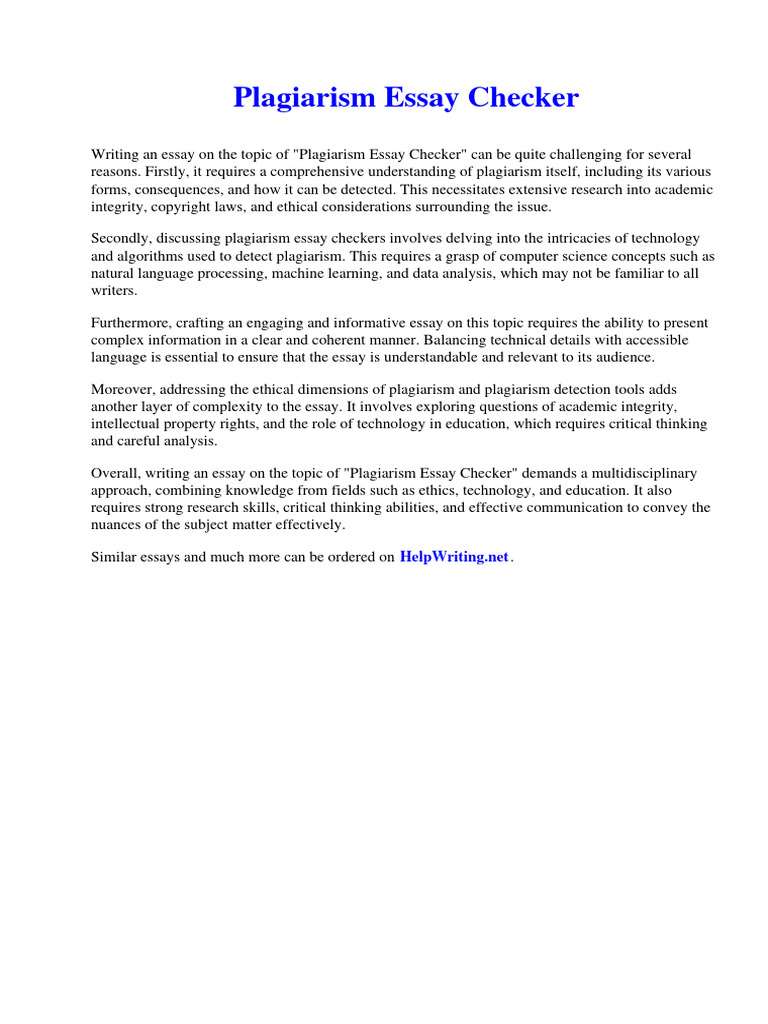 Plagiarism Essay Checker | PDF | Plagiarism | Essays