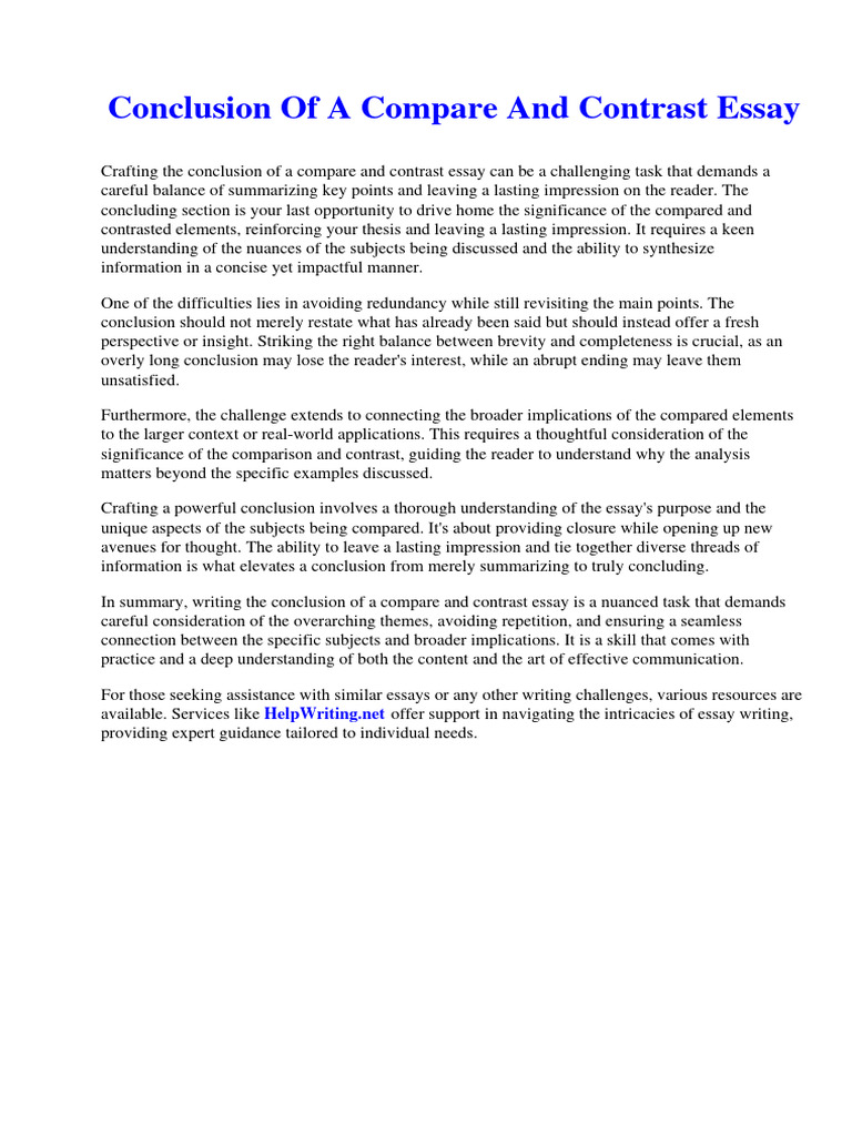 Conclusion of A Compare and Contrast Essay | PDF | Essays | William The ...
