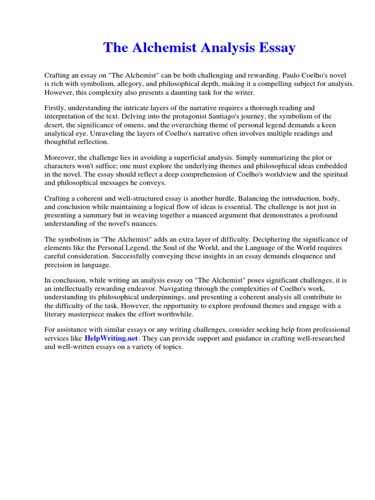 The Alchemist Analysis Essay | PDF | Essays