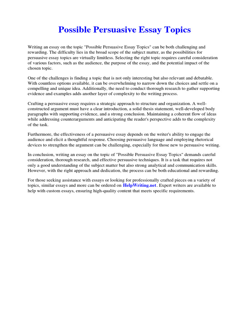 Persuasive Essay Topic Guide | PDF | Essays | Silk Road