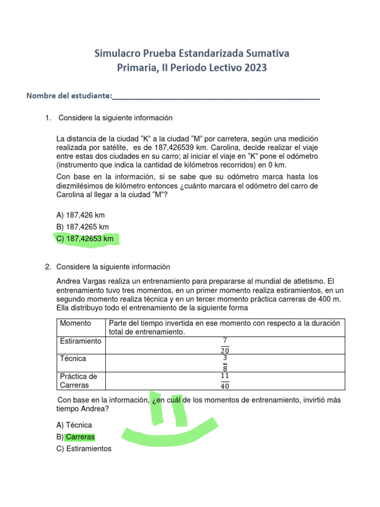 I Simulacro Prueba Estandarizada Sumativa Primaria - Estudiante | PDF | Triángulo | Rectángulo