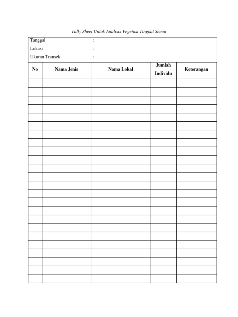 Tally Sheet Untuk Analisis Vegetasi-1 | PDF