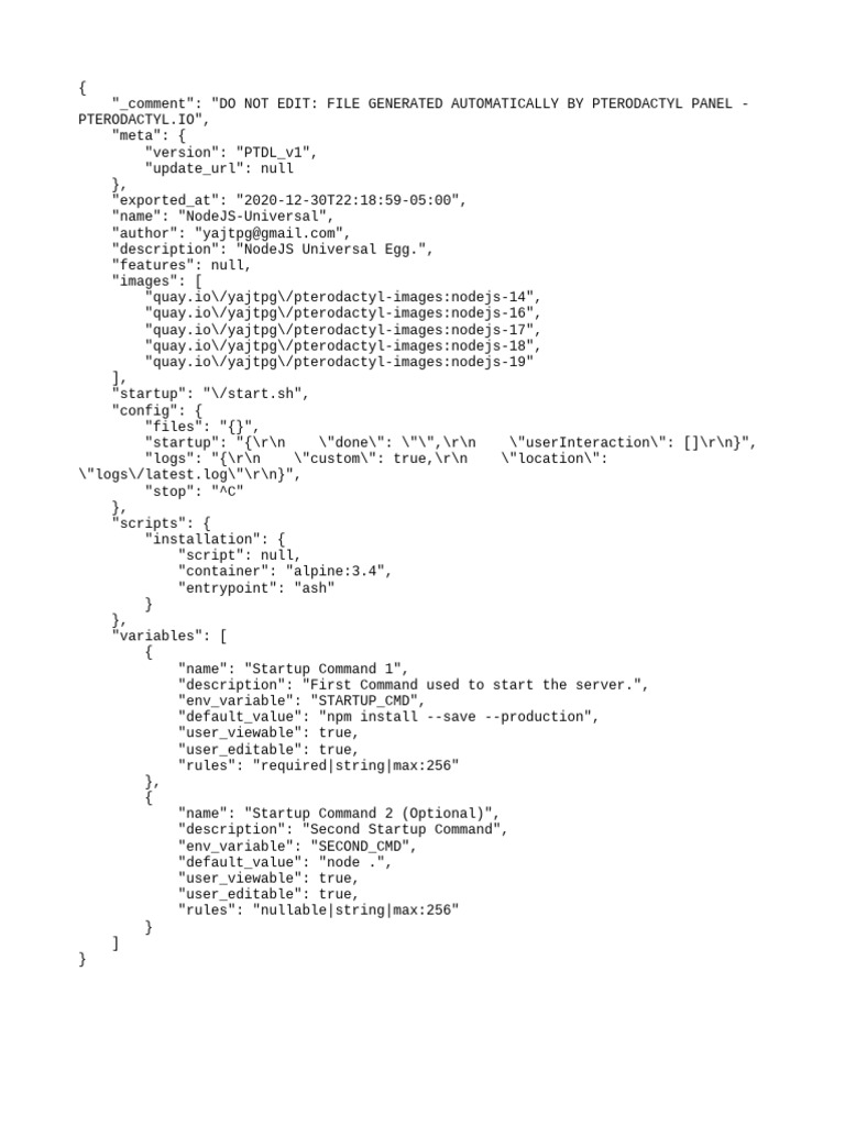 Egg Node J S Universal - Json | PDF