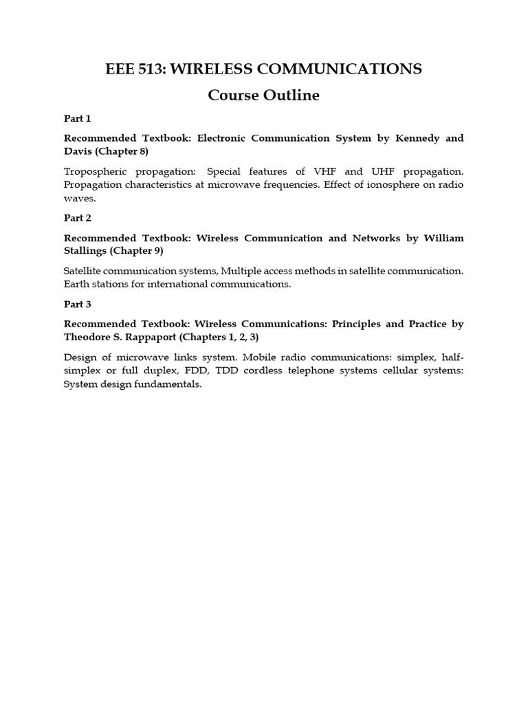 EEE 513 - Wireless Communication - Course Outline | PDF | Technology ...