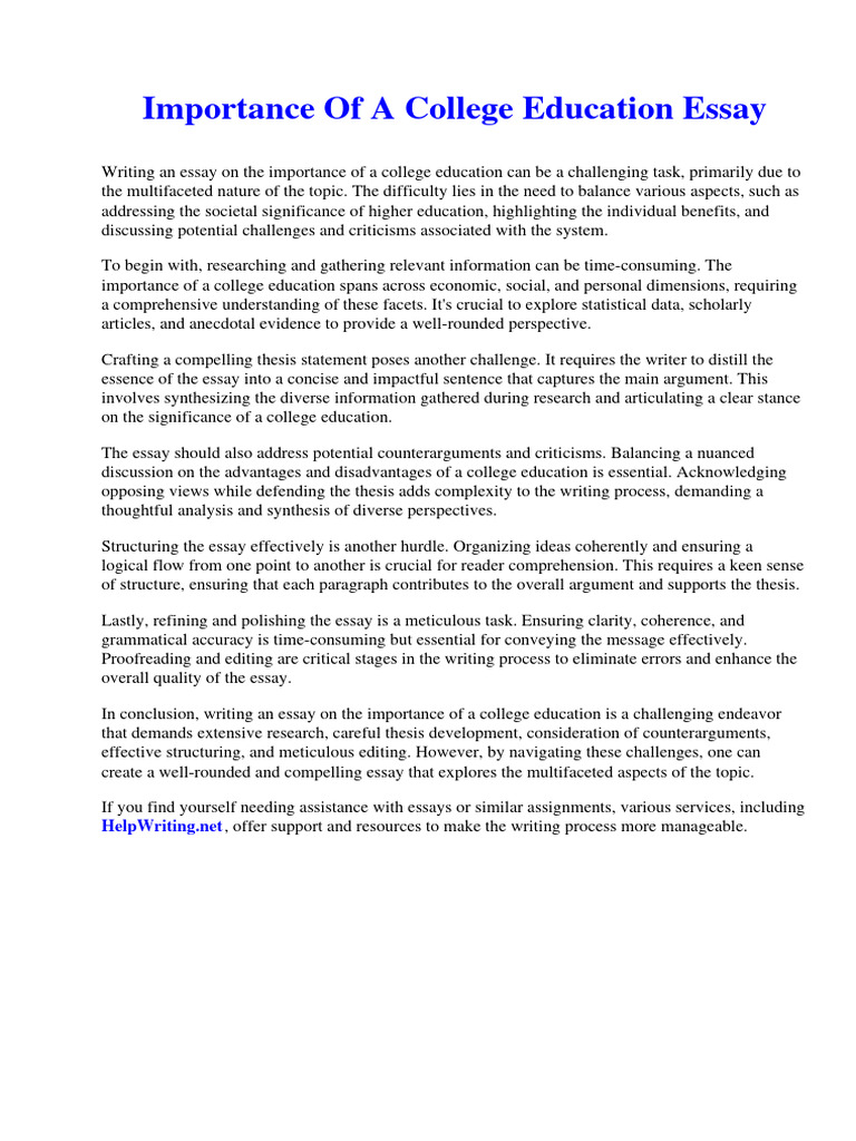 Importance of A College Education Essay | PDF