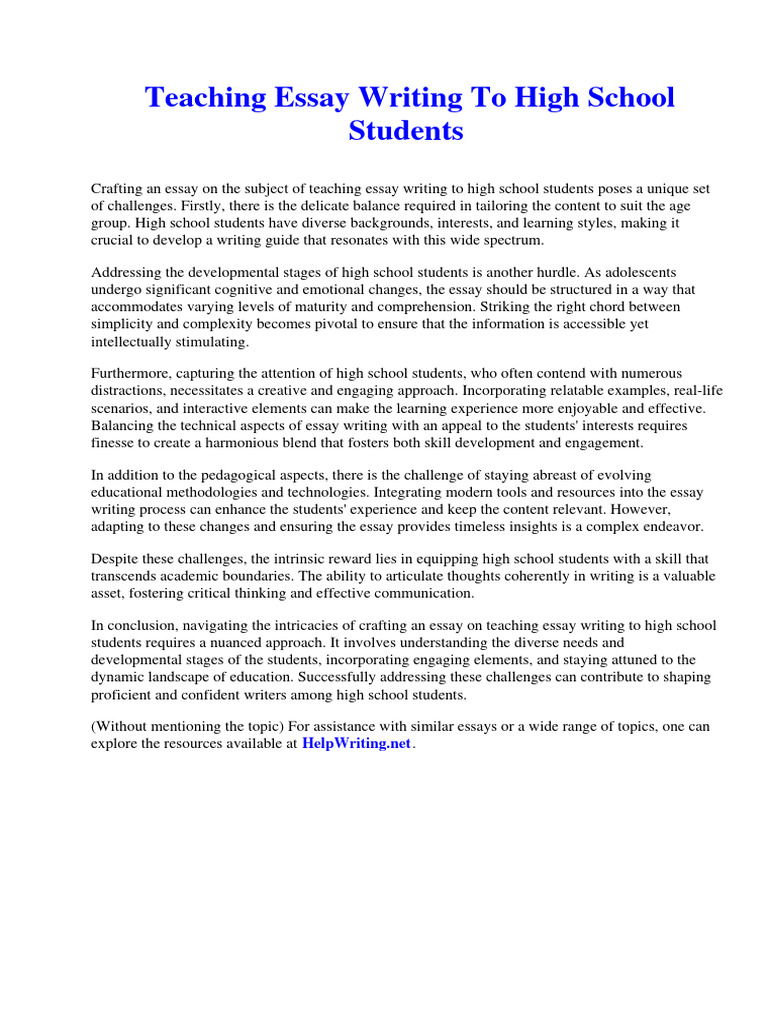 Guide to Teaching Essay Writing in High School | PDF | Particulates ...