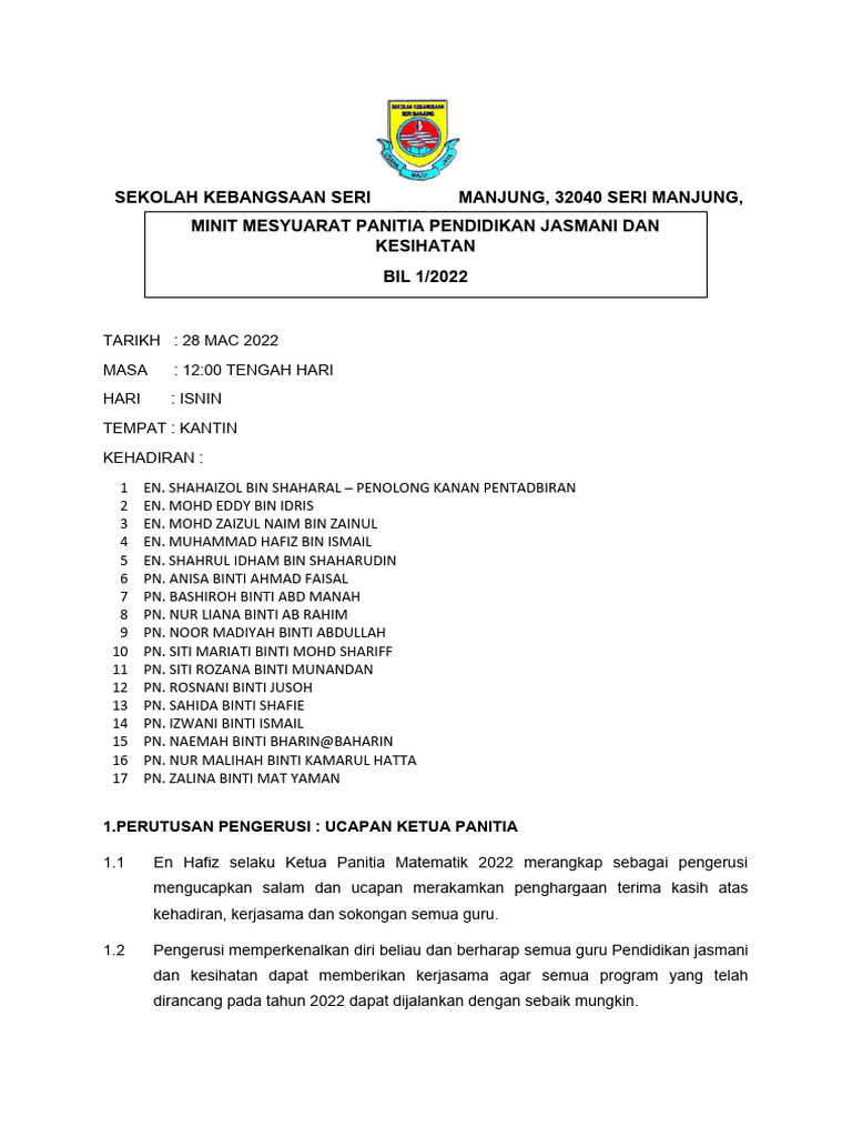 Minit Mesy Kurikulum 1 2022 2023 | PDF