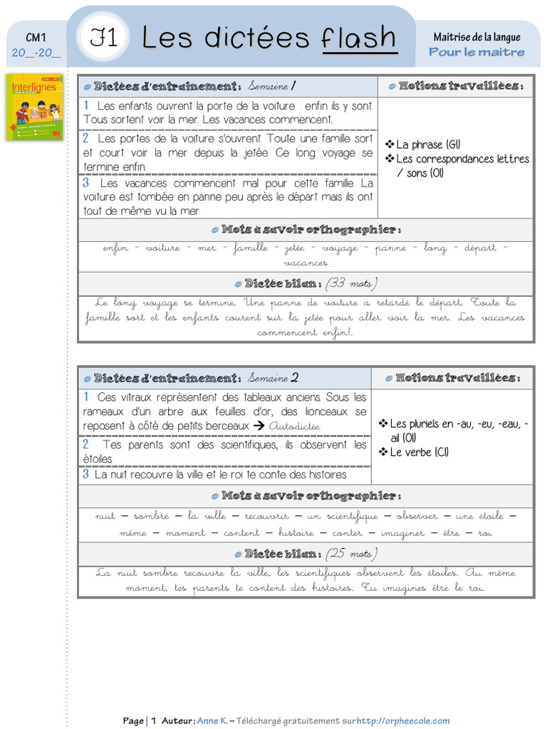 Anne K Dictées Flashs CM1 | PDF