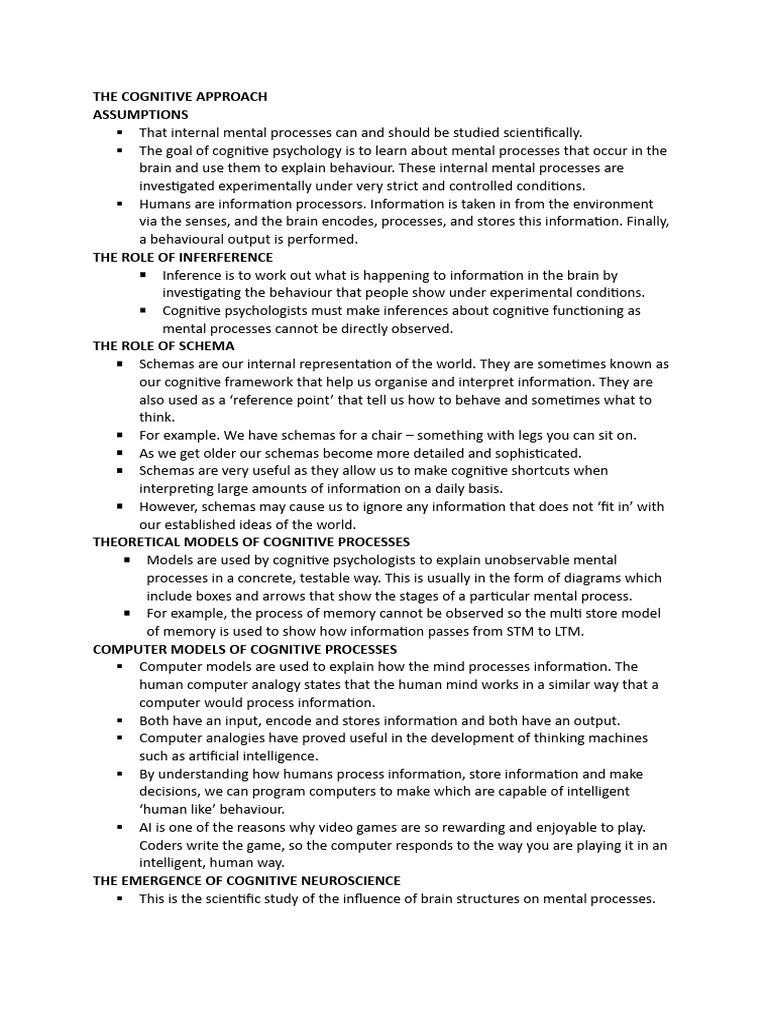 The Cognitive Approach | PDF | Cognitive Psychology | Cognition