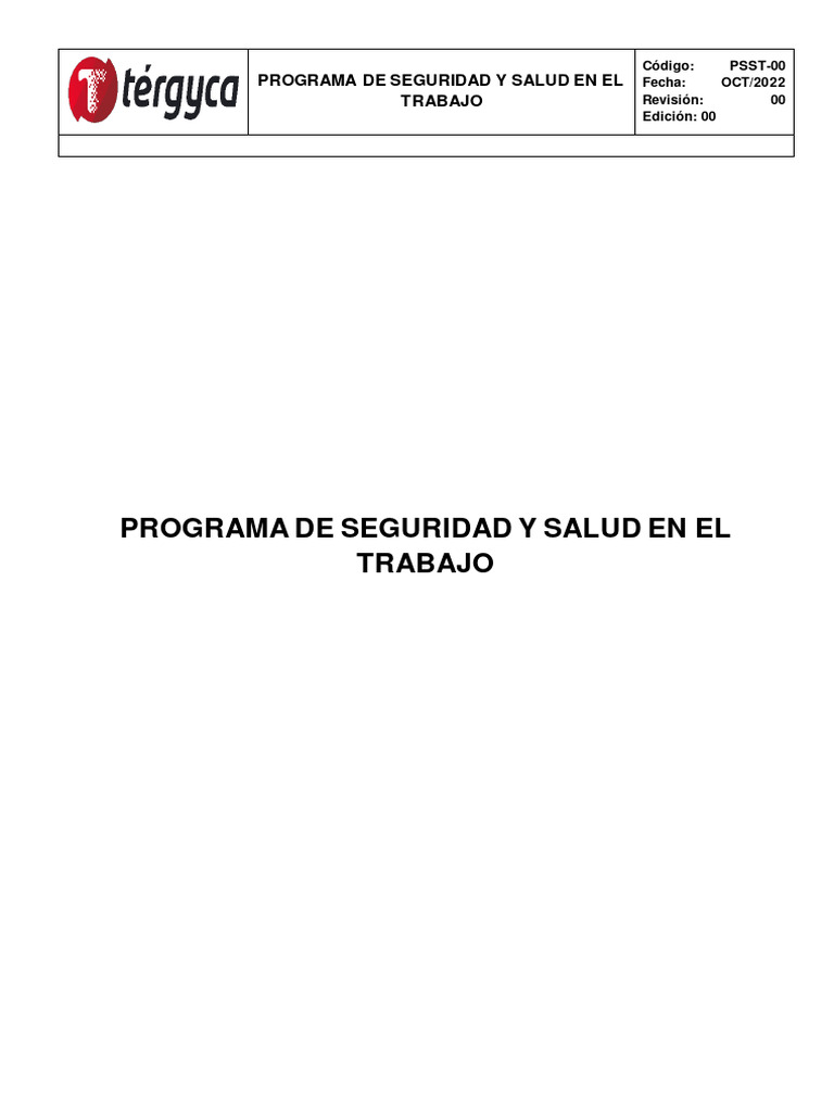 Programa de Seguridad y Salud en El Trabajo | PDF | Seguridad y salud ...