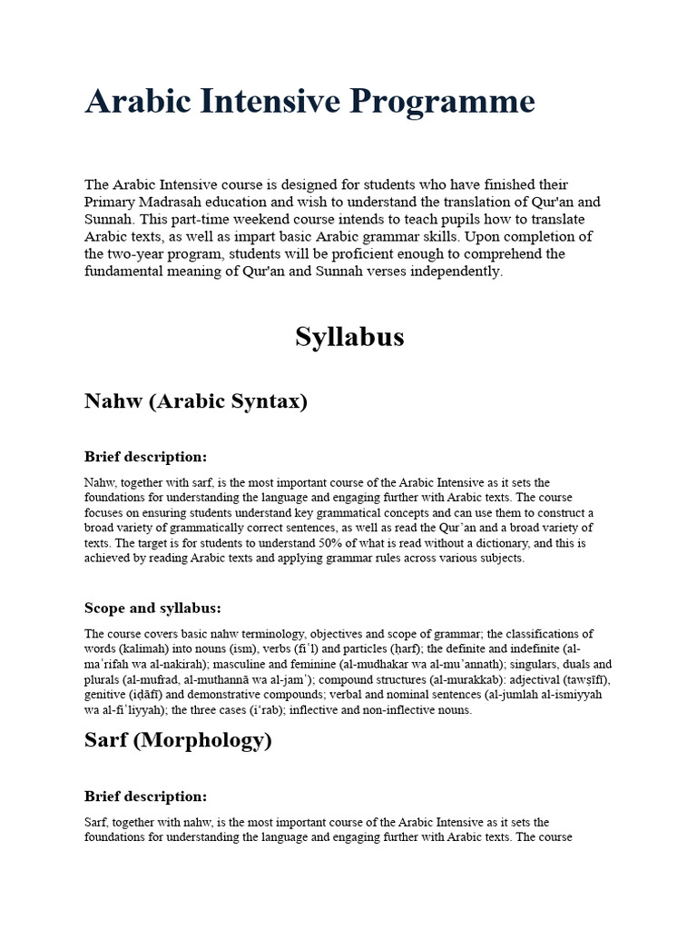 Arabic Intensive Weekend Course | PDF