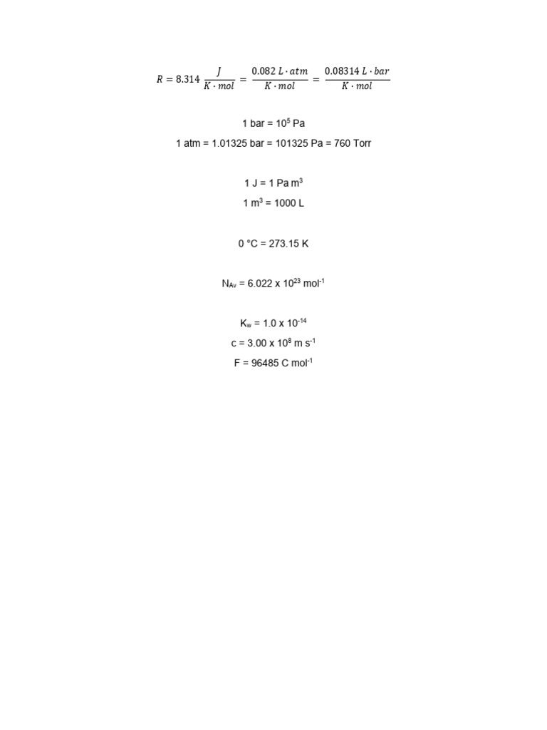 CHEM 1002 A Constants Sheet | PDF