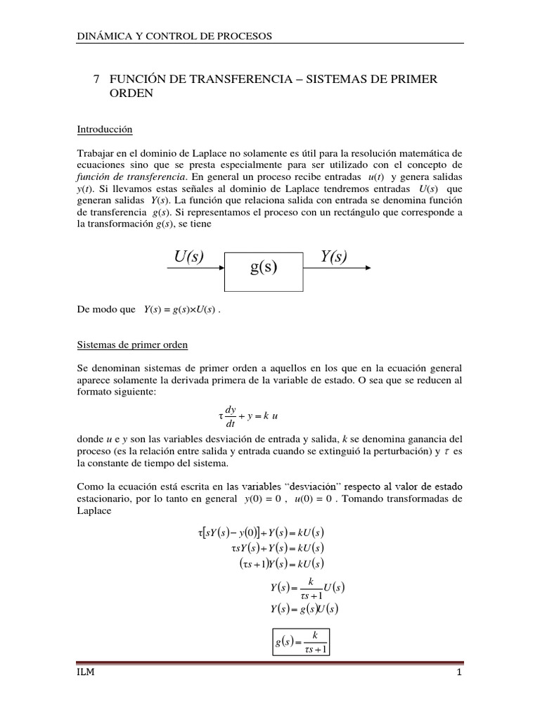 7 Función de Transferencia - Primer Orden | PDF | Función (Matemáticas) | Ecuaciones