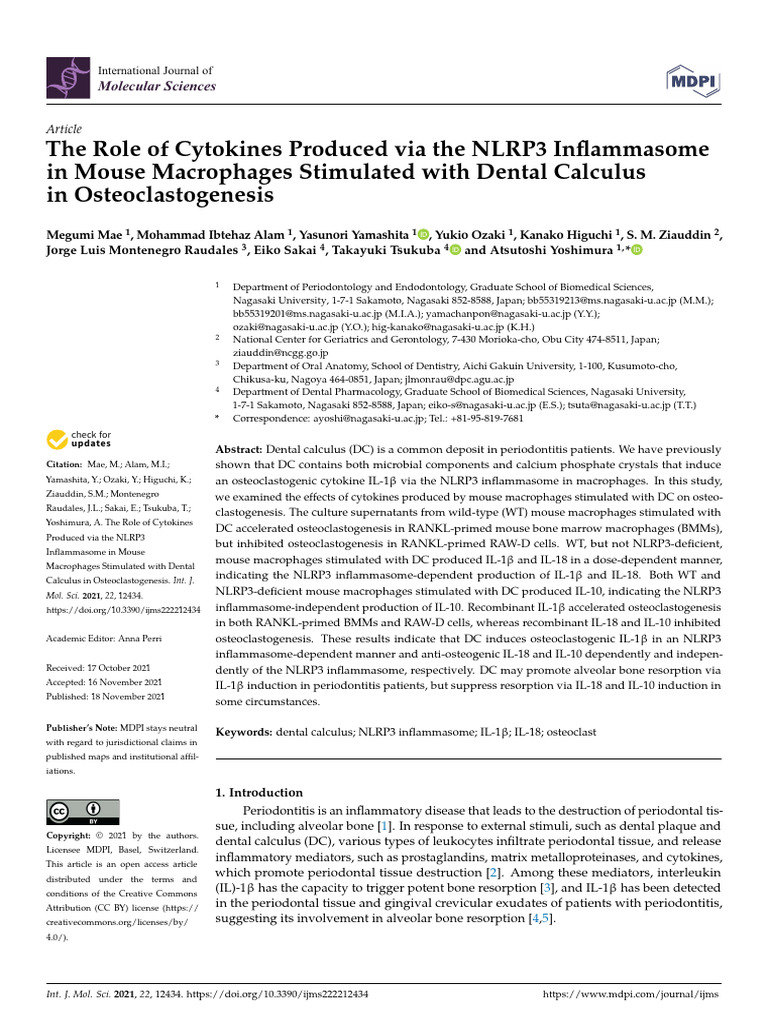 The Role of Cytokines Produced Via The NLRP3 Inflammasome in Mouse ...