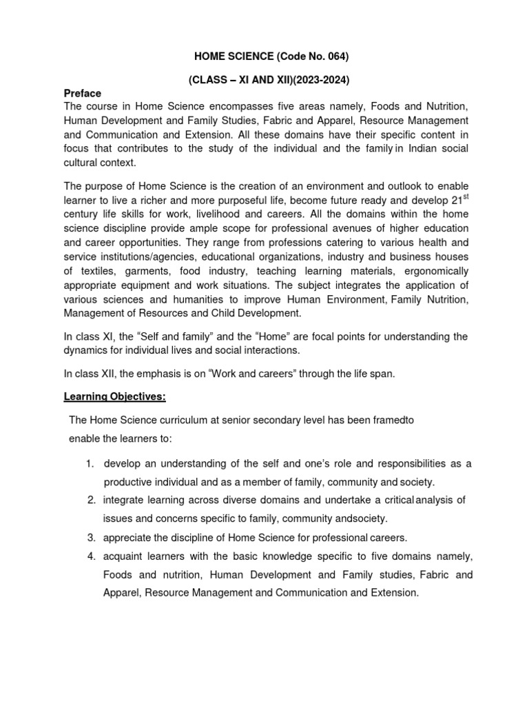 Home Science Curriculum Overview 2023-24 | PDF | Yarn | Fibers
