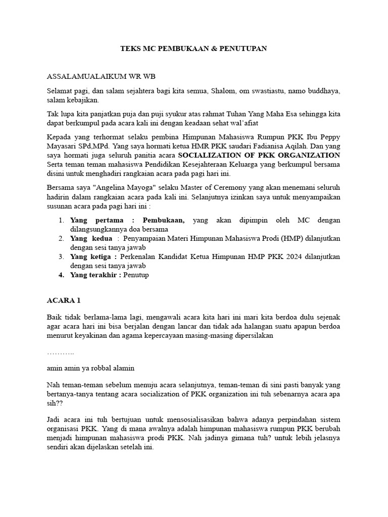Teks Mc Pembukaan Penutupan Pdf