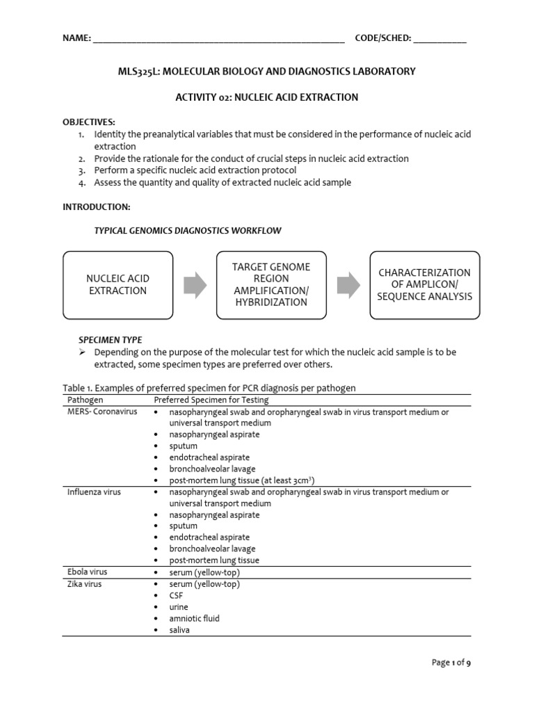 Act02 NucleicAcidExtraction | PDF | Molecular Biology | Polymerase Chain Reaction