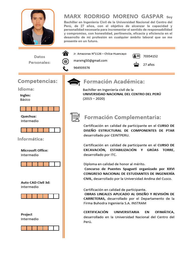 Cv - Moreno Gaspar Marx Rodrigo | PDF | Ingeniería
