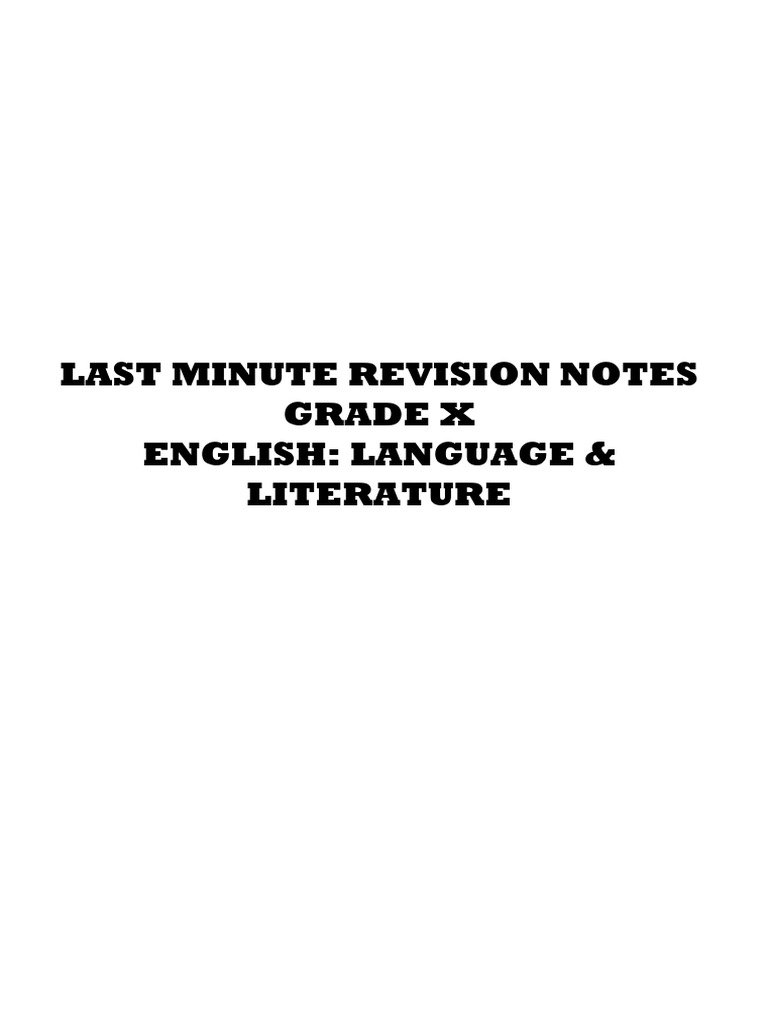 Grade X English Last Minute Revision Notes | PDF | Noun | Poetry