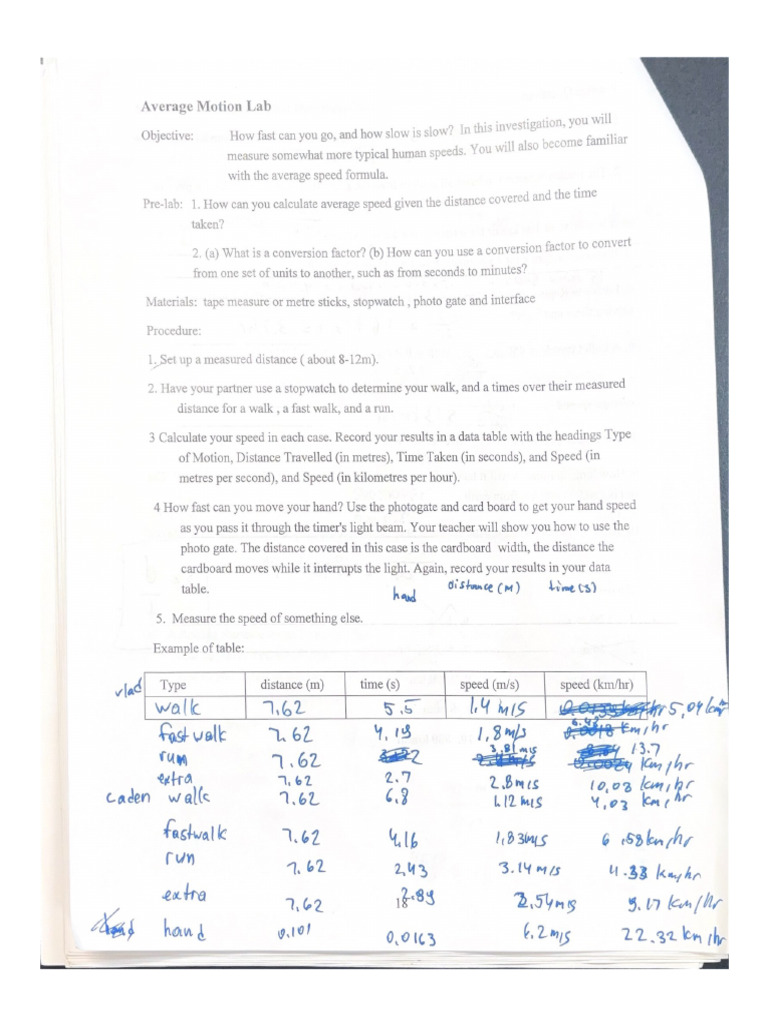 Average Motion Lab | PDF