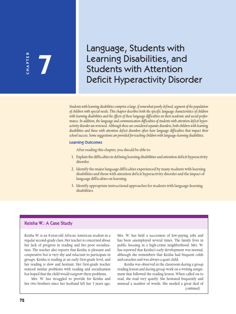 Language, Students With Learning Disabilities, and Students With Attention Deficit Hyperactivity ...