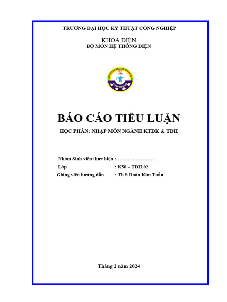 Tiêu luận Nhap mon nganh KTDK&TDH | PDF