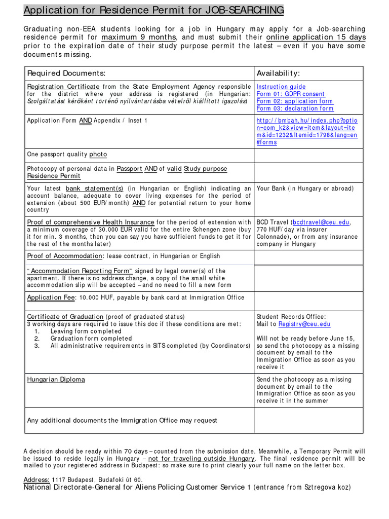 Checklist Residence Permit Extension Job Searching 2020 May | PDF ...