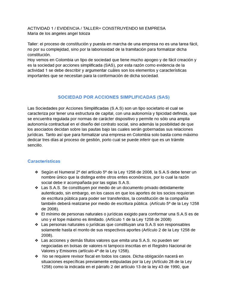 Actividad 1 Evidencia - Taller - Construyendo Mi Empresa | PDF