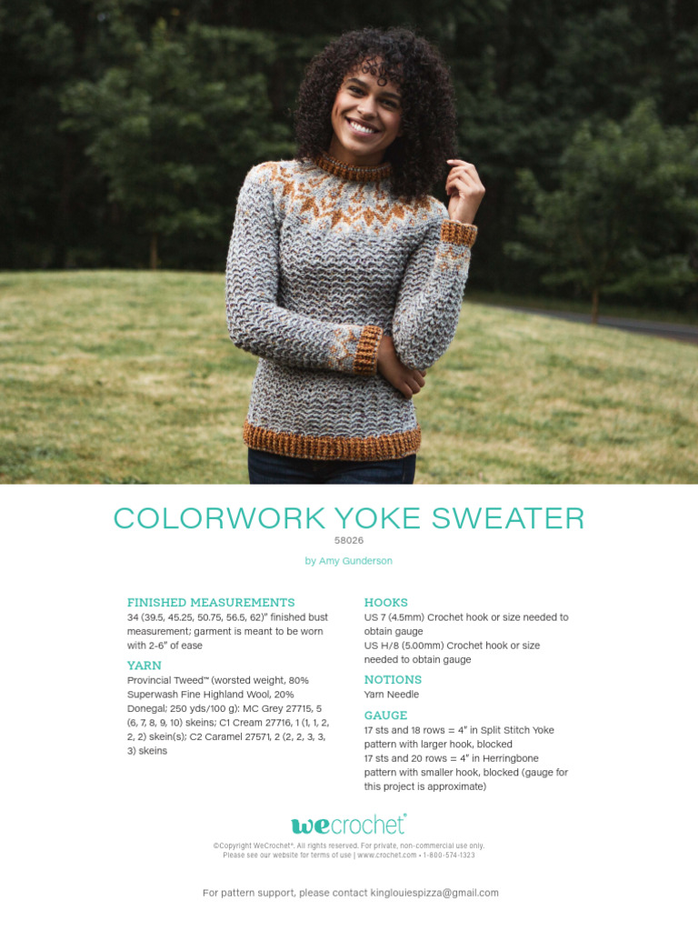 Crochet Colour Work Yoke Sweater | PDF | Crochet | Gauge (Knitting)