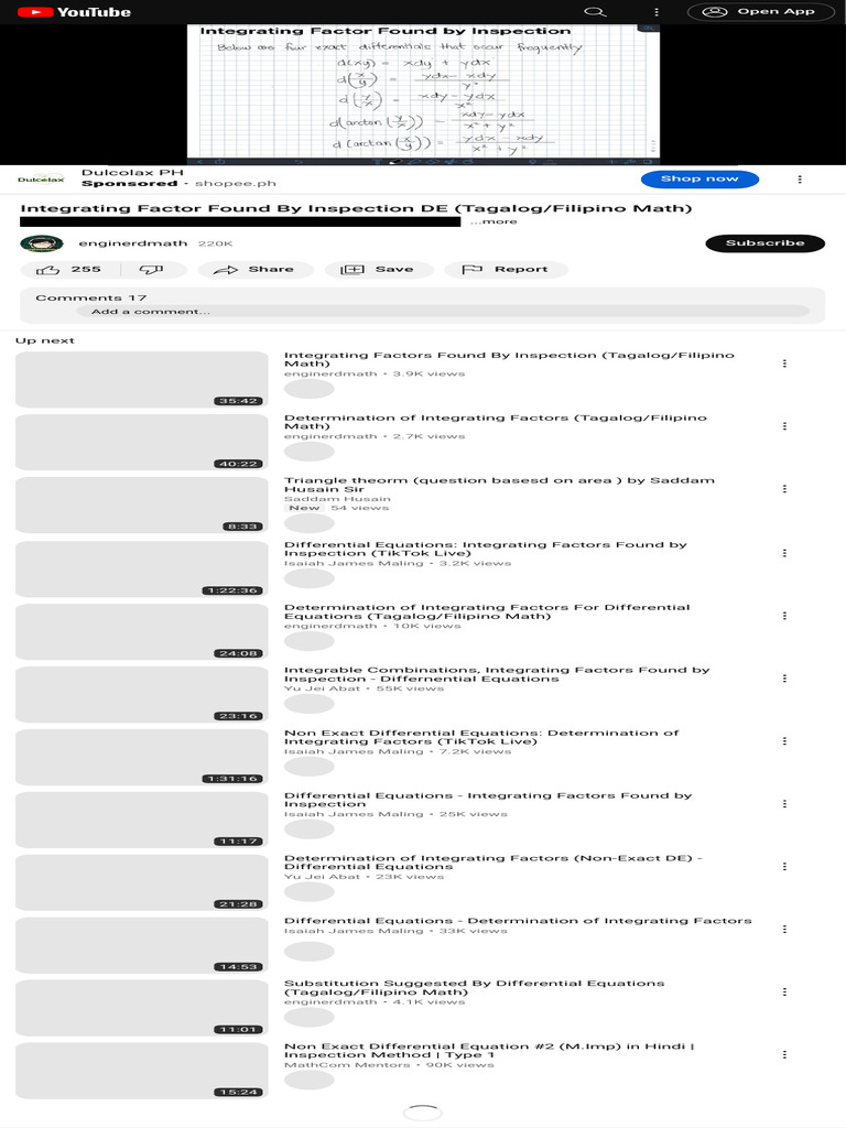 Integrating Factor Found by Inspection de (TagalogFilipino Math ...