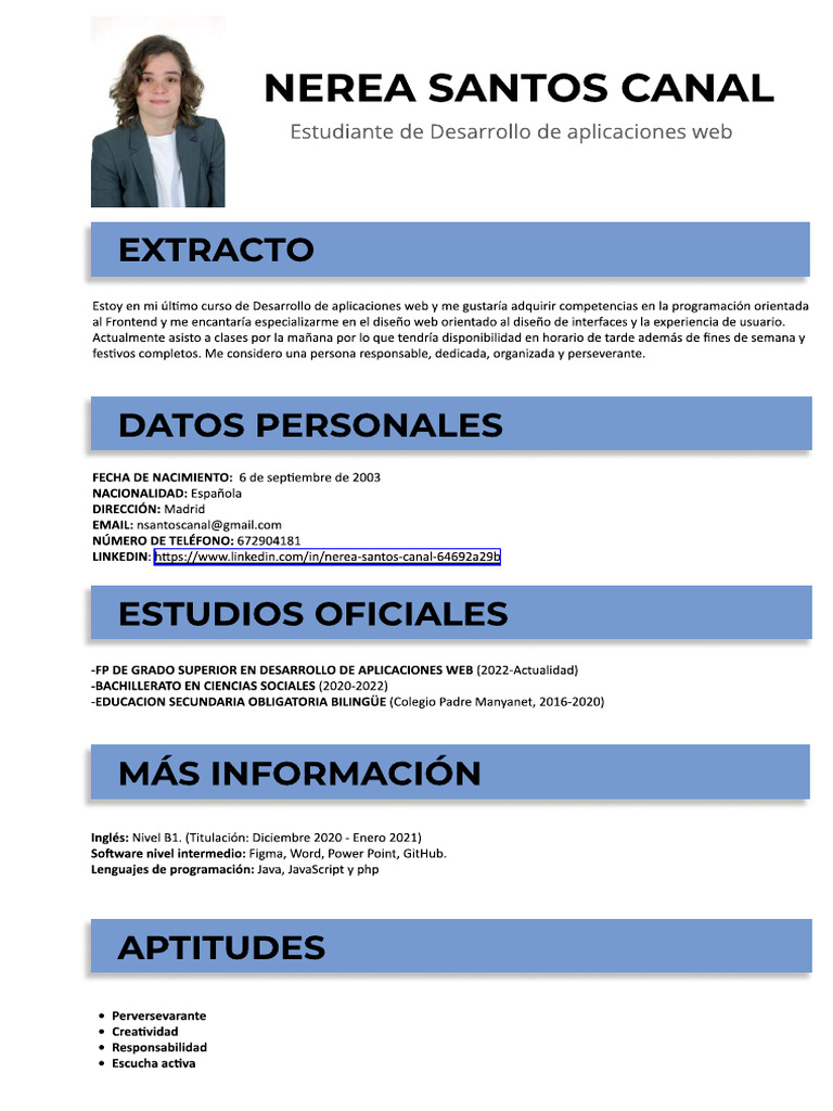 Curriculum - Nerea Santos | PDF