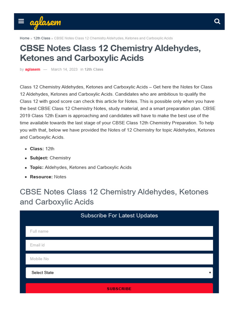 Notes Class 12 Chemistry Aldehydes Ketones and Carboxyl | PDF ...