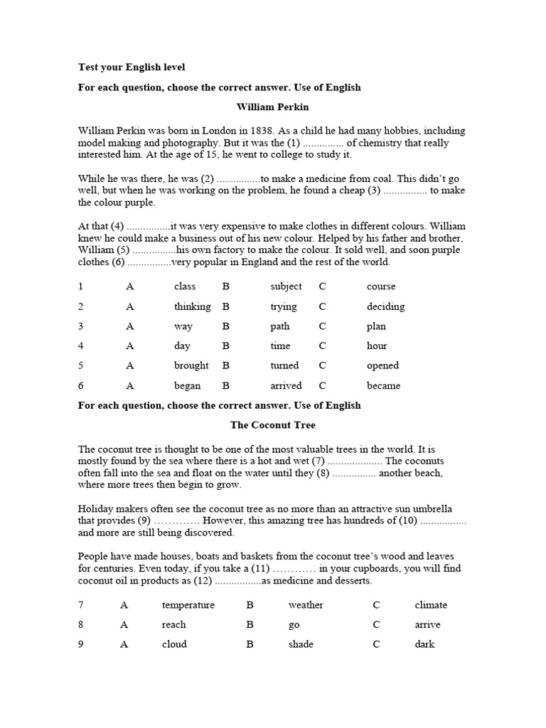 English Level Assessment Quiz | PDF