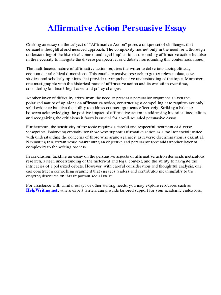 Affirmative Action Persuasive Essay | PDF | Affirmative Action | Racial ...