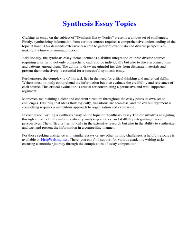 Synthesis Essay Topics | PDF