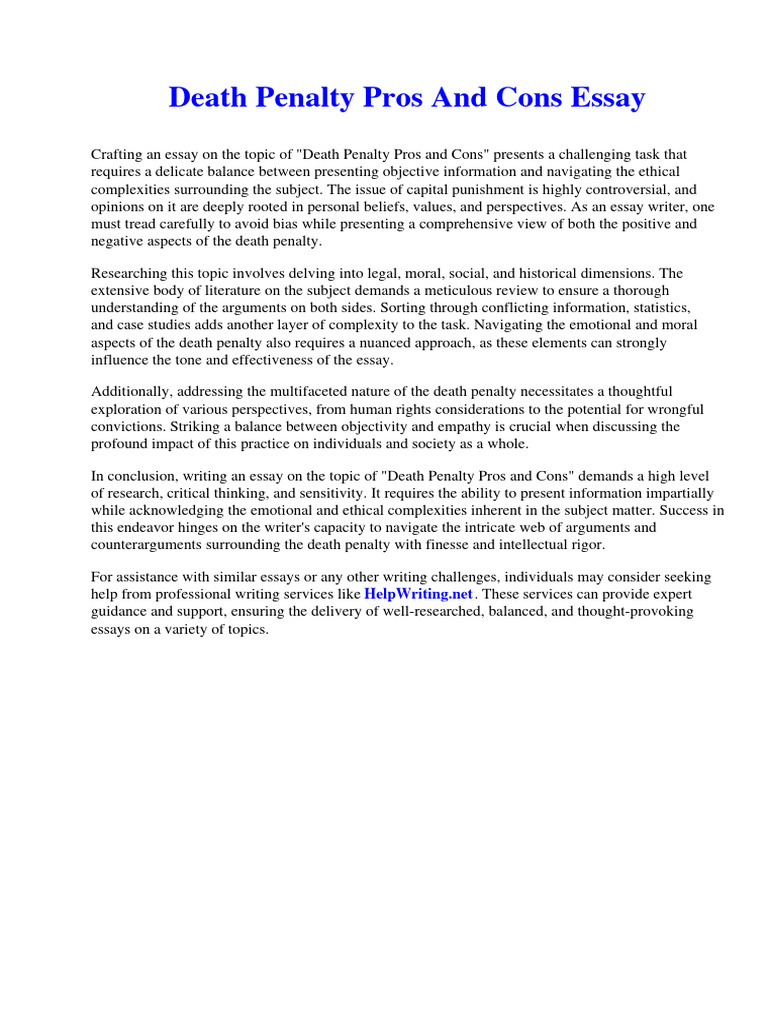 Death Penalty Pros and Cons Essay | PDF | Health Care | Patient