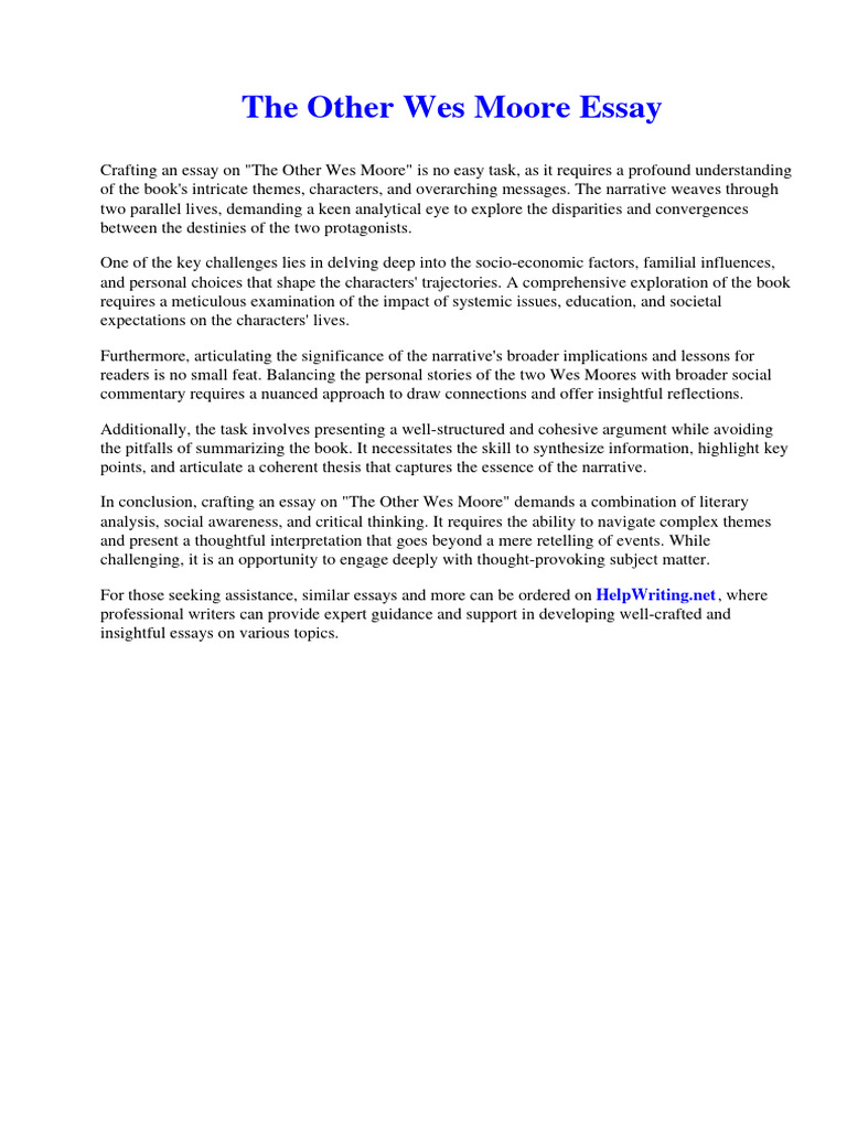 The Other Wes Moore Essay | PDF | Essays | Narrative