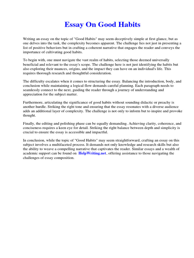 Essay On Good Habits | PDF | Martin Luther King Jr. | Essays