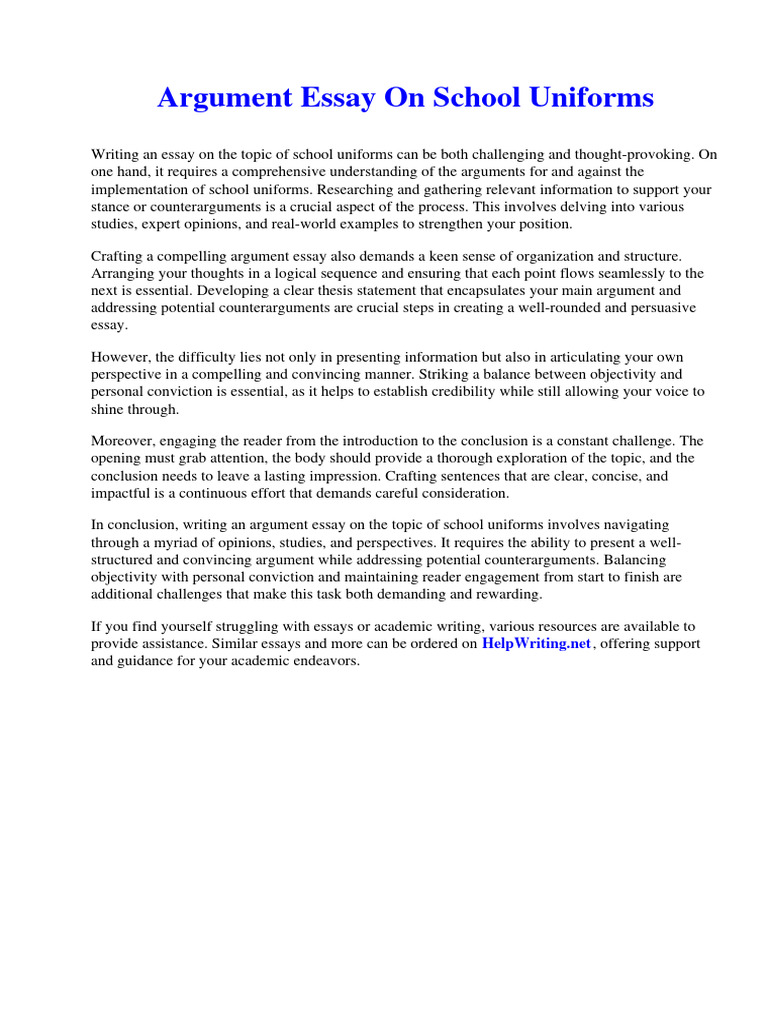 Argument Essay On School Uniforms | PDF